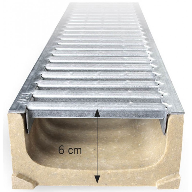 ACO Euroline 60 Flachrinne 1 m, mit Ablaufstutzem, inkl. verzinktem ...